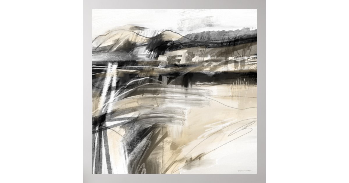 Black White and Tan Abstract Landscape Square Poster | Zazzle