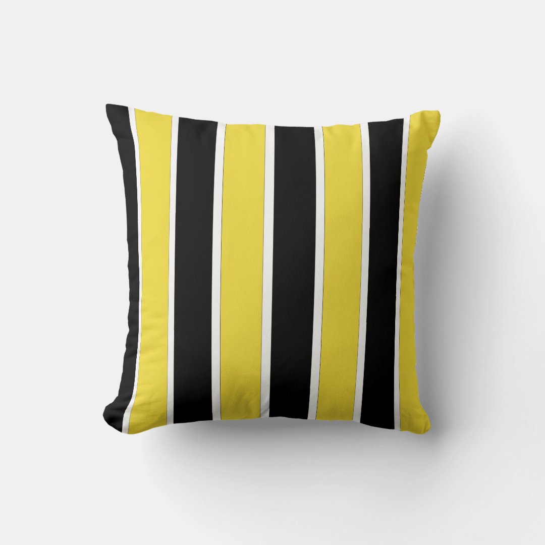 Black, white and yellow stripes American MoJo Pill Throw Pillow | Zazzle