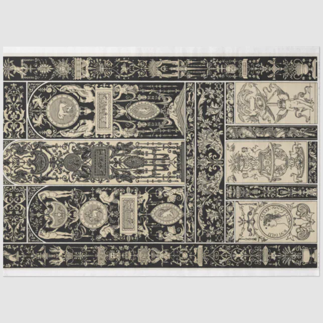 Black & white architectural baroque decoupage pape tissue paper | Zazzle