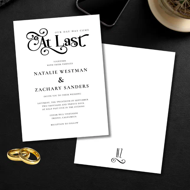Black White At Last Wedding Invitation | Zazzle