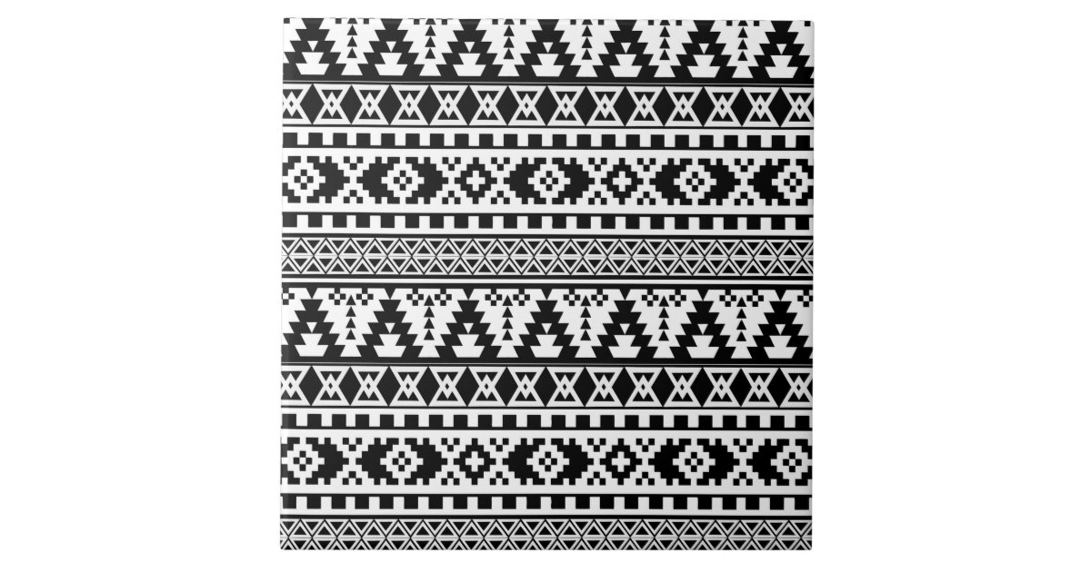 black white aztec pattern ceramic tile | Zazzle