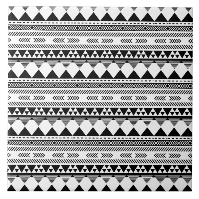 black white aztec tiled pattern ceramic tile | Zazzle