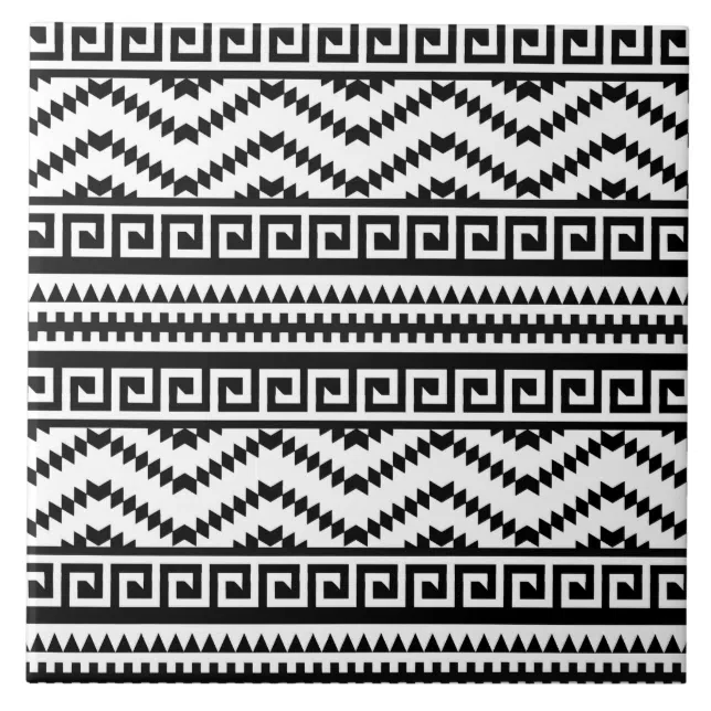 black white aztec tiled pattern ceramic tile | Zazzle