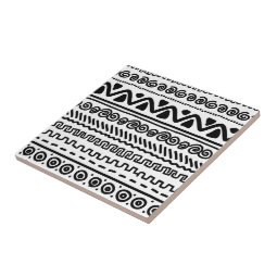 Black white Aztec Tribal pattern bathroom tile | Zazzle