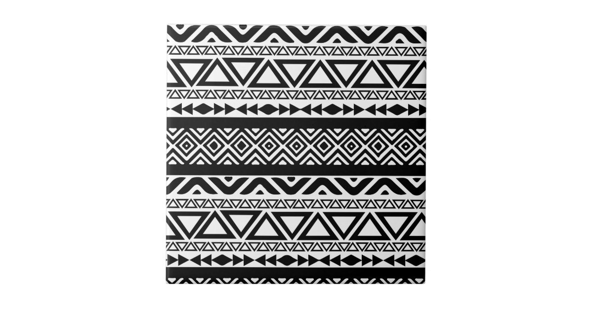 Black White Aztec Tribal Pattern Tile | Zazzle