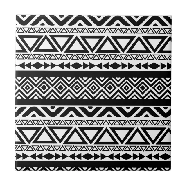Black White Aztec Tribal Pattern Tile | Zazzle