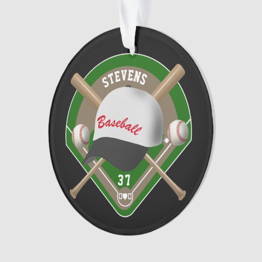 Black | White Baseball Diamond Player Name Number Ornament | Zazzle