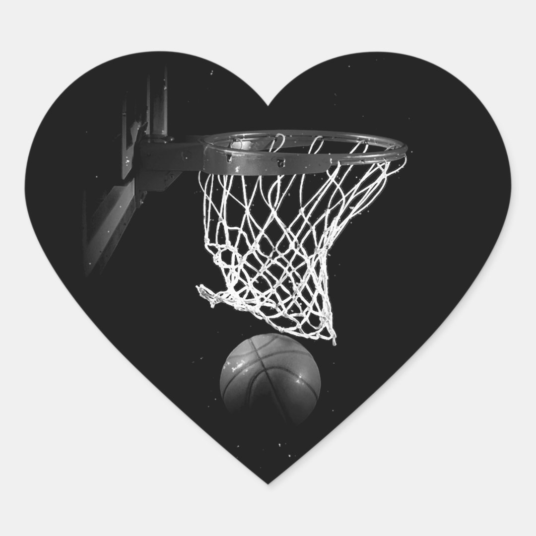 Black & White Basketball Heart Sticker | Zazzle