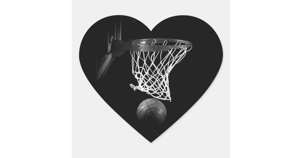 Black & White Basketball Heart Sticker | Zazzle