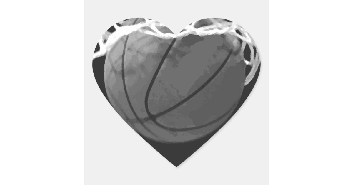 Black & White Basketball Heart Sticker | Zazzle