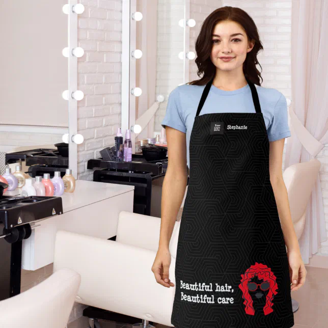 Black White Beauty Salon Hair Stylist Trendy Apron | Zazzle