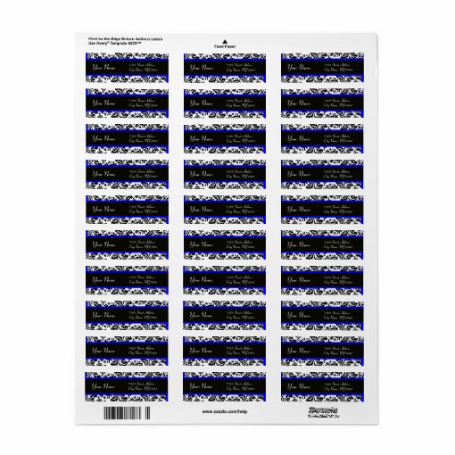 BLACK WHITE BLUE ART NOUVEAU DAMASK LABEL | Zazzle