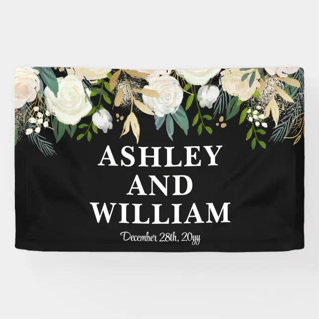 Black & White Boho Bohemian Chic Greenery Wedding Banner | Zazzle