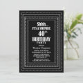 Black White Border Surprise 40th Birthday Party Invitation | Zazzle