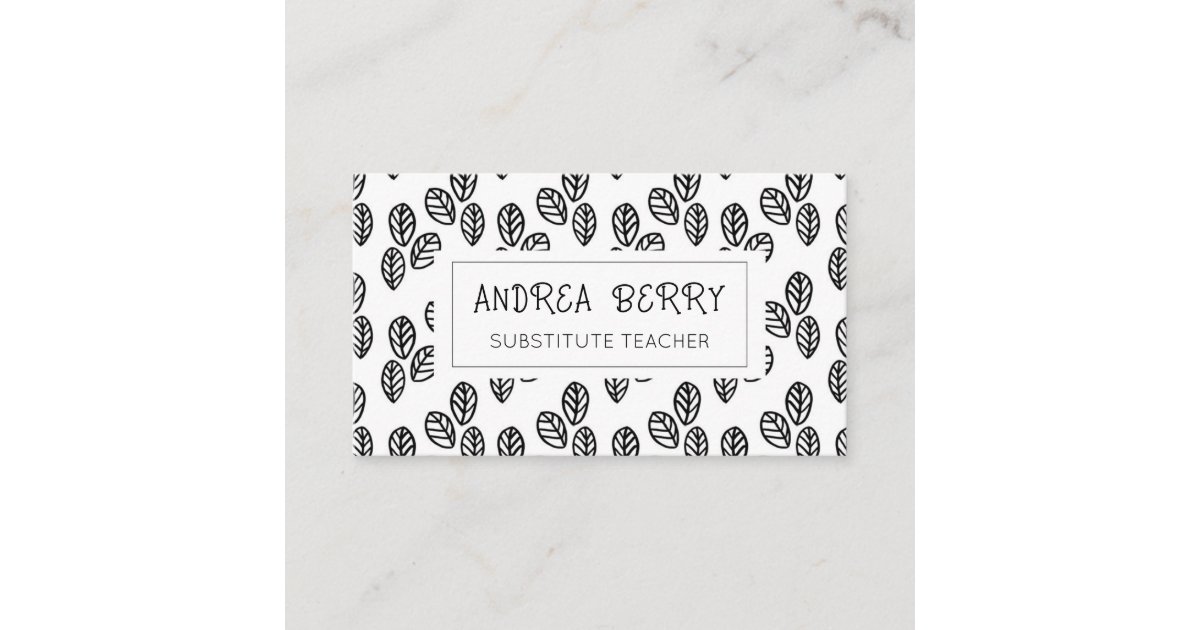 Black White Botanical Substitute Teacher Business Card | Zazzle