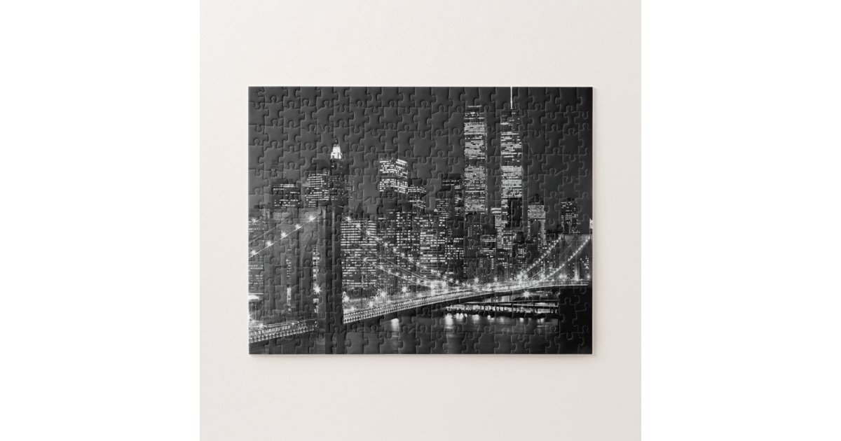 Black White Brooklyn Bridge New York Night Jigsaw Puzzle | Zazzle