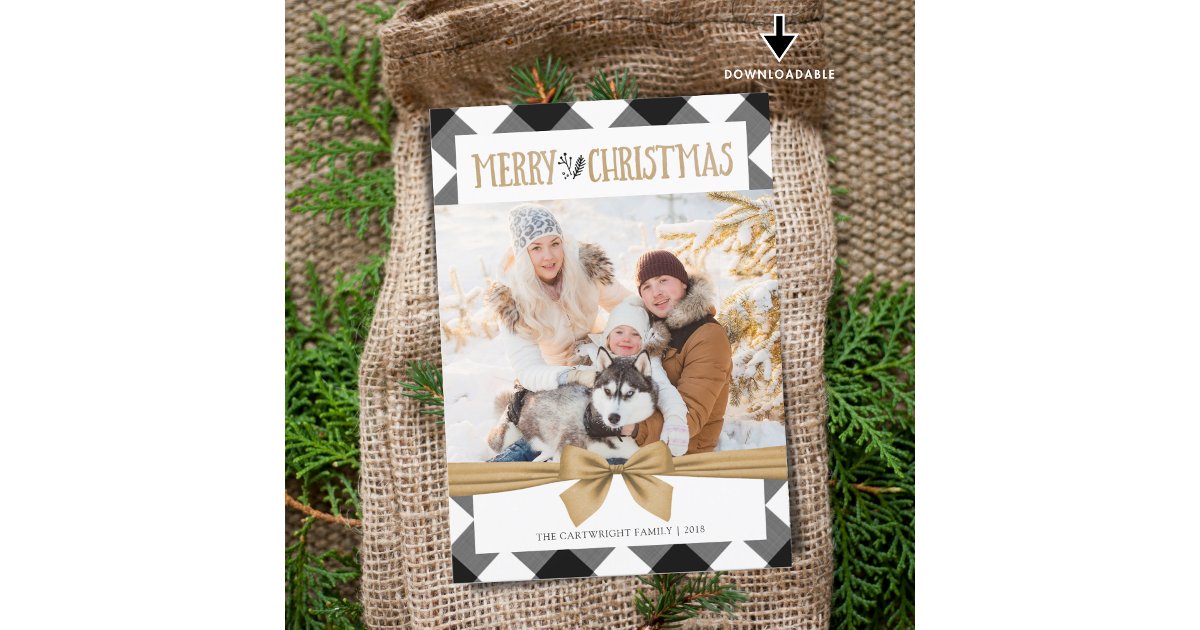 Black & White Buffalo Check Merry Christmas Holiday Card | Zazzle