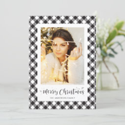 Black White Buffalo Plaid Photo Christmas Cards | Zazzle
