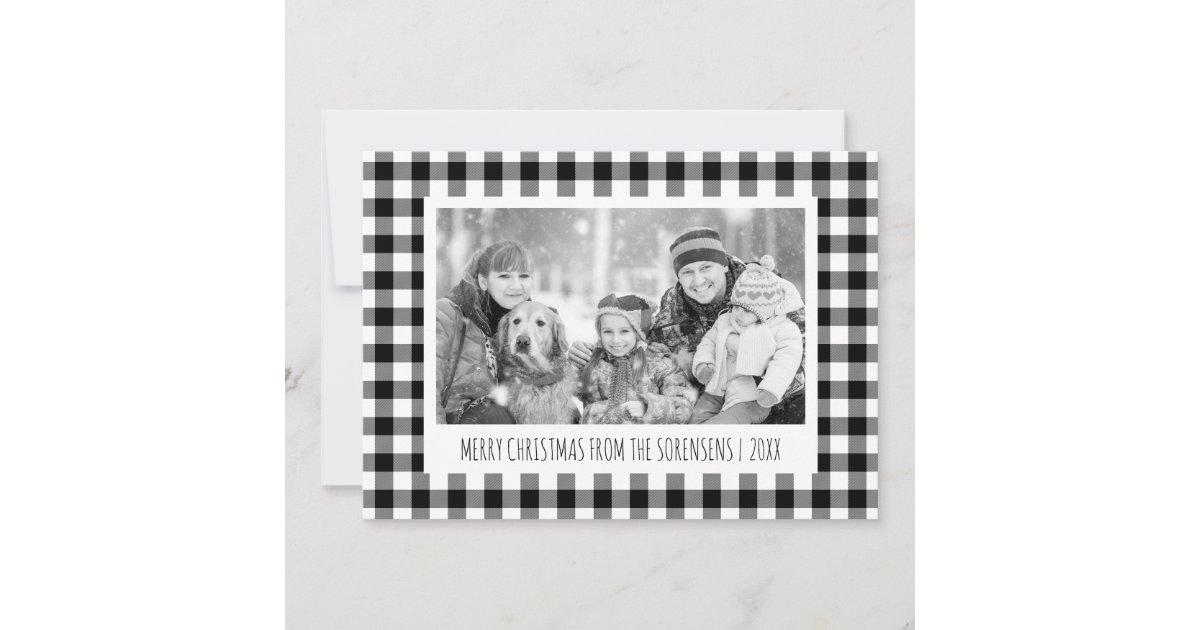 Black & White Buffalo Plaid Photo Christmas Holiday Card | Zazzle