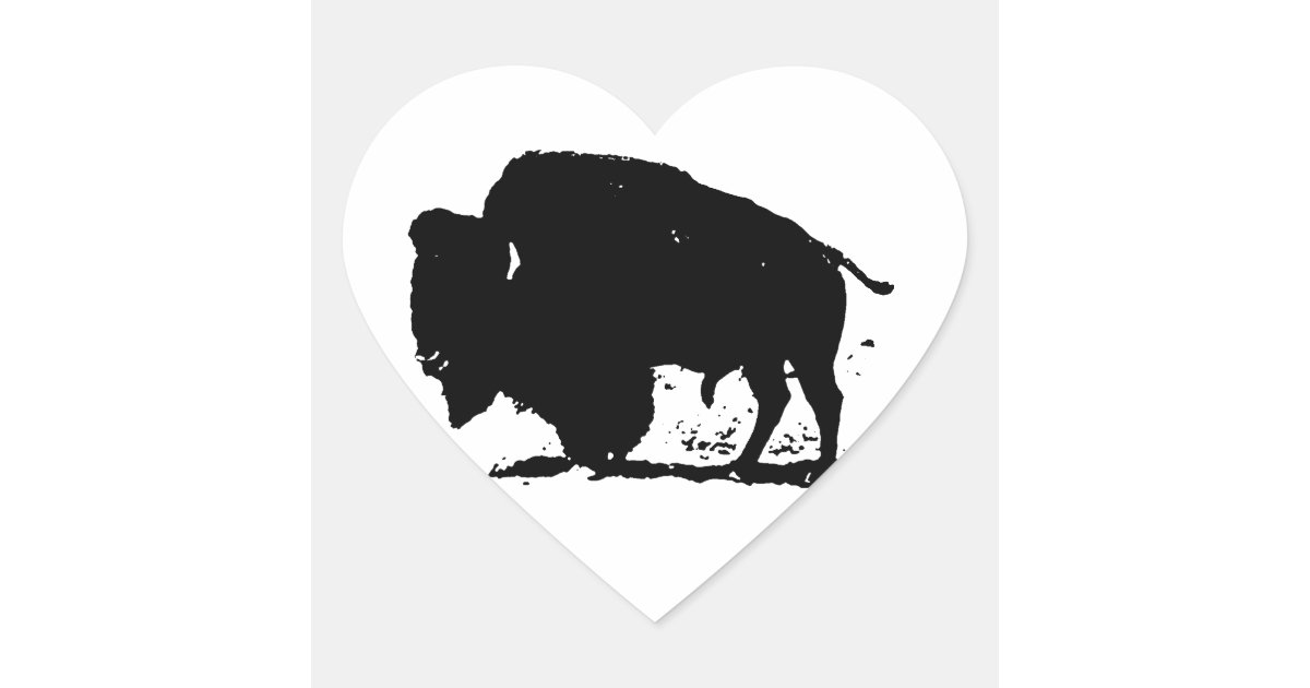 Black & White Buffalo Silhouette Heart Sticker | Zazzle