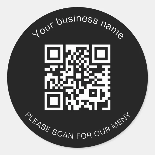 Black white business bar restaurant menu qr code classic round sticker ...
