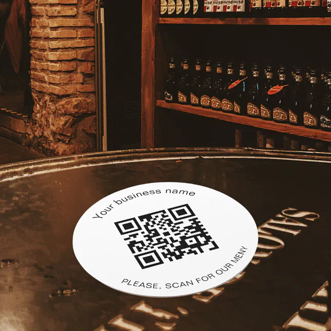 Black white business bar restaurant menu qr code round paper coaster ...