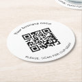 Black white business bar restaurant menu qr code round paper coaster ...