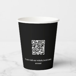 Black white business corporate logo qr code paper cups | Zazzle