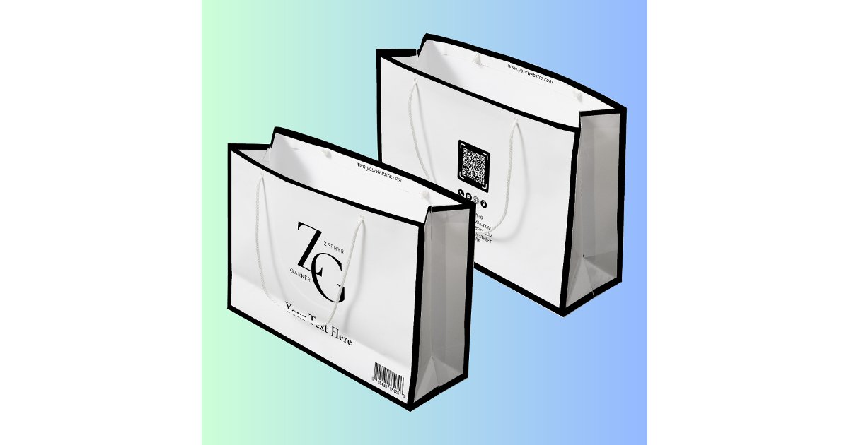 Black White Business Custom Logo Minimalist Large Gift Bag | Zazzle