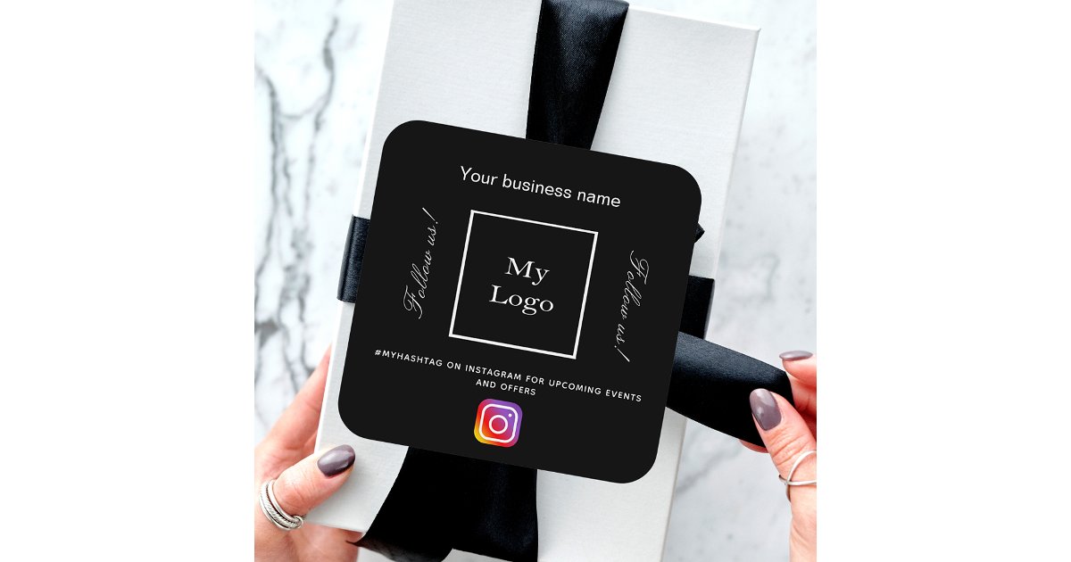 Black white business logo instagram square sticker | Zazzle