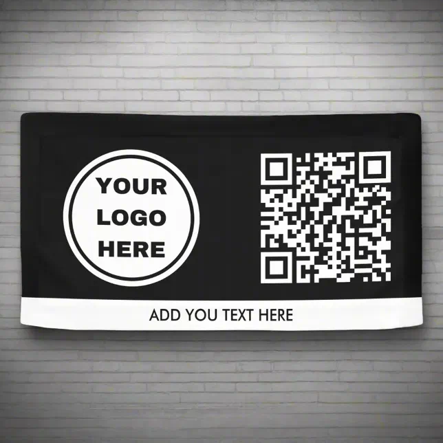 Black & White Business Logo QR Code Promotional Banner | Zazzle