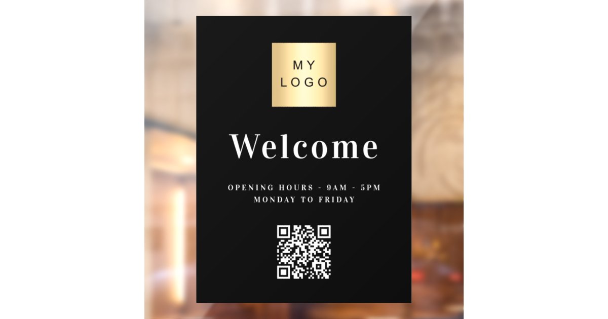 Black white business logo welcome QR code Window Cling | Zazzle