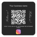 Black white business name qr code instagram square sticker | Zazzle