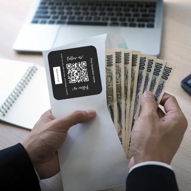 Black White Business Name Qr Code Logo Square Sticker Zazzle