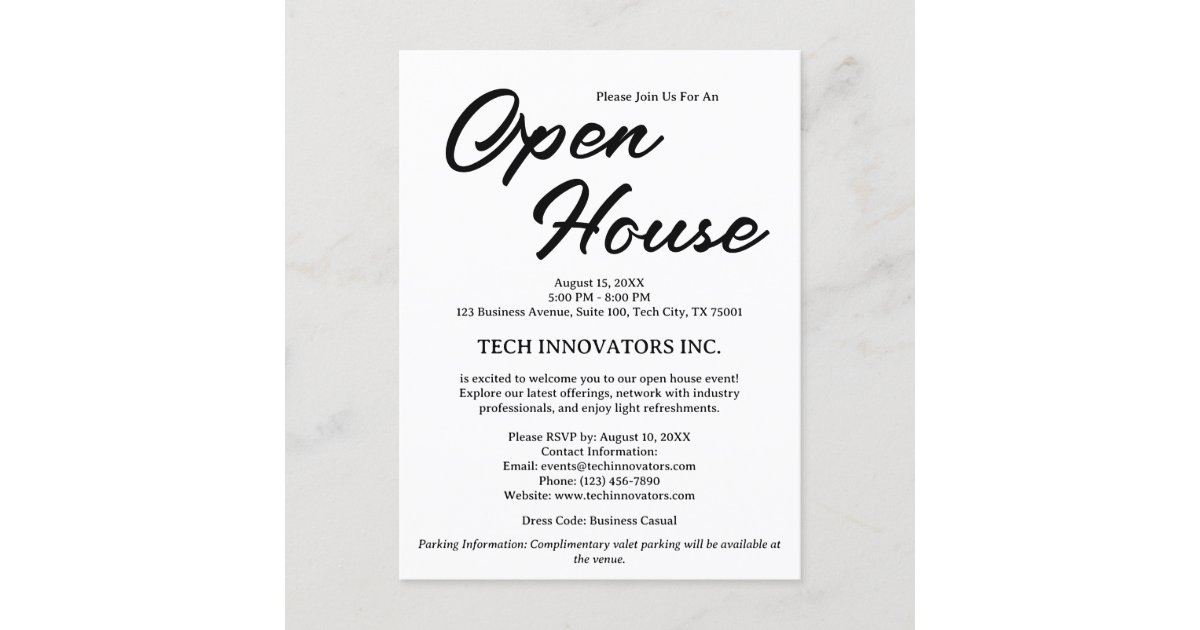 Black & White Business Open House Invitation Postcard | Zazzle