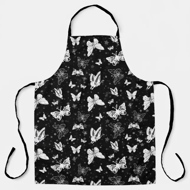 Black White Butterfly Illustration Pattern Design Apron | Zazzle
