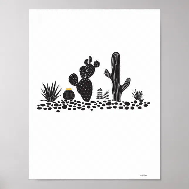 Black & White Cactus and Succulents Poster | Zazzle