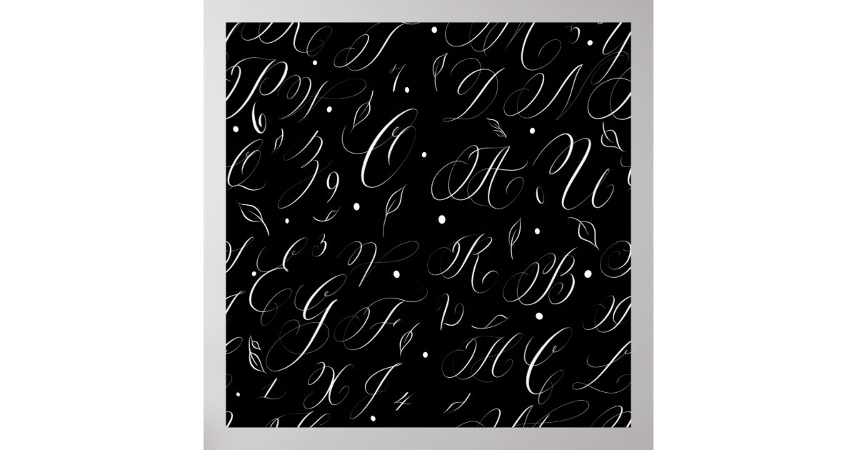 Black & White Calligraphy Alphabet Poster | Zazzle