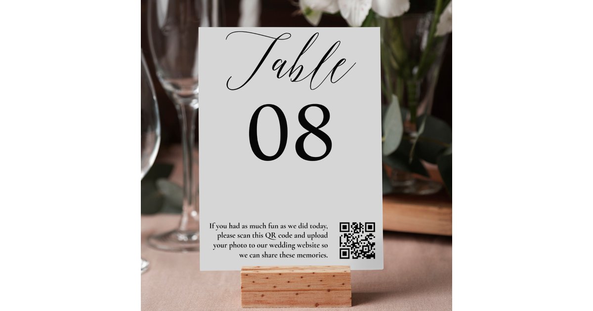 Black white calligraphy elegant wedding QR code Table Number | Zazzle