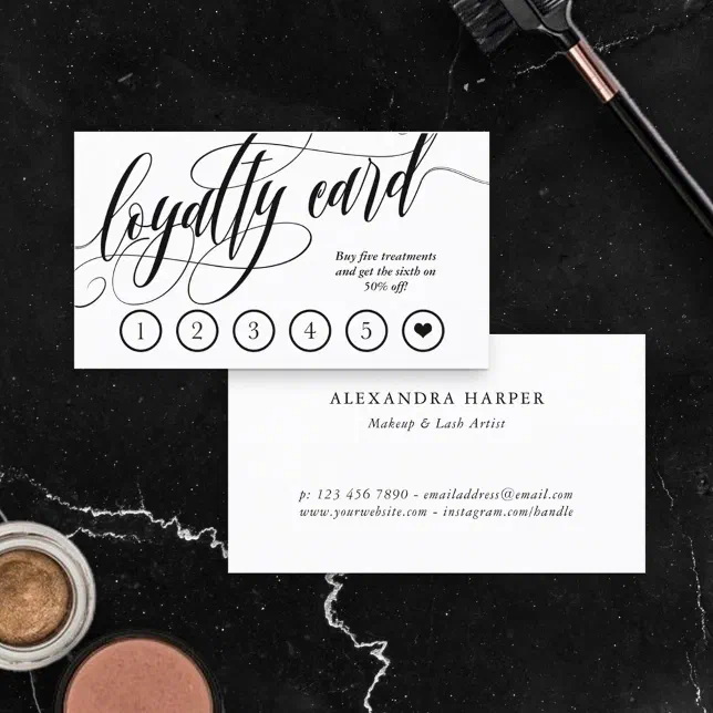 Black White Calligraphy Loyalty Punch Card | Zazzle