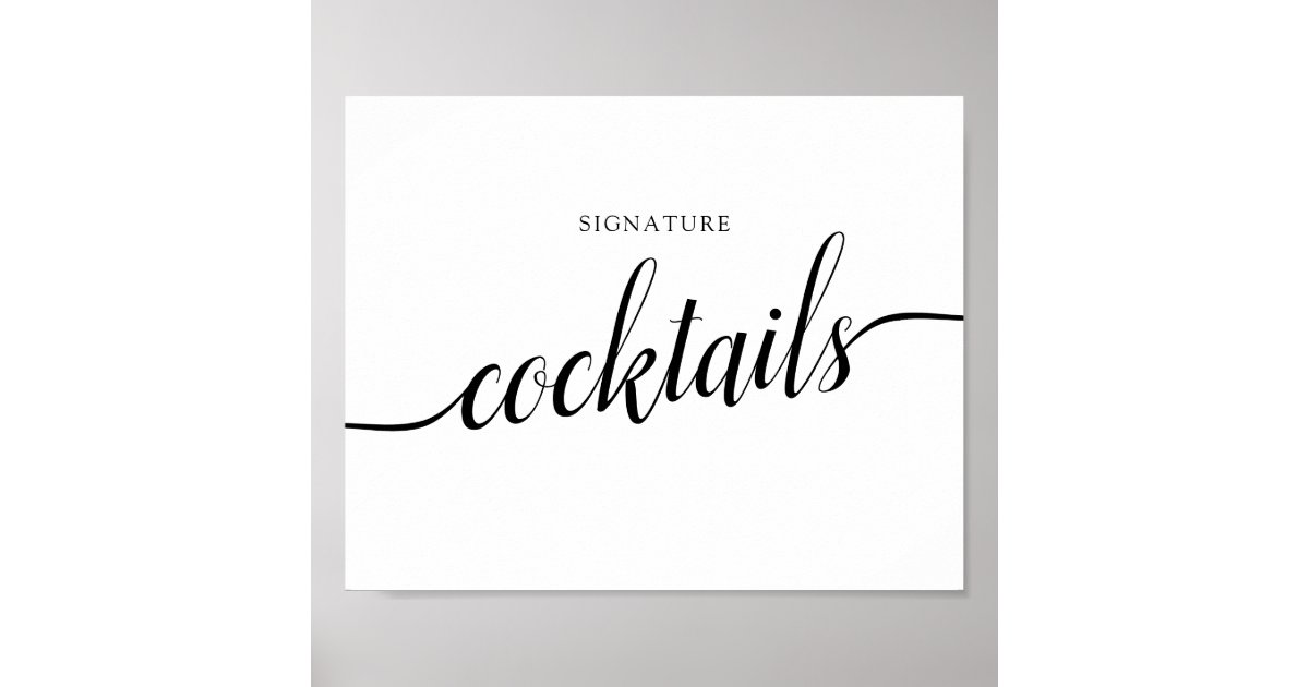 Black & White Calligraphy Wedding "Cocktails" Sign | Zazzle