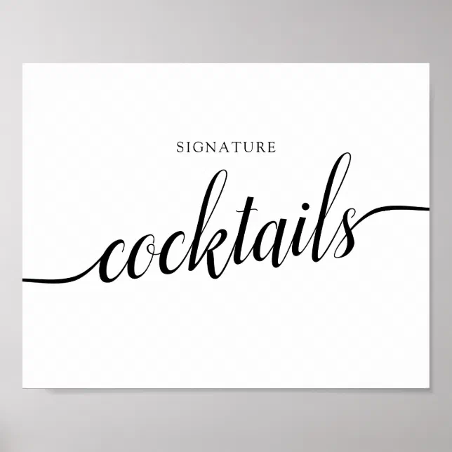 Black & White Calligraphy Wedding "Cocktails" Sign | Zazzle