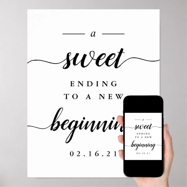 Black & White Calligraphy Wedding Dessert Table Poster | Zazzle