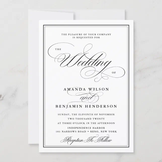 Black & White Calligraphy Wedding Invitation | Zazzle Black & White Calligraphy Wedding Invitation | Zazzle
