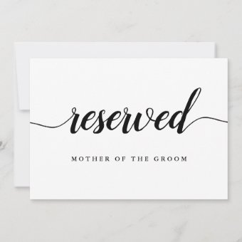 Black & White Calligraphy Wedding "Reserved" Sign | Zazzle