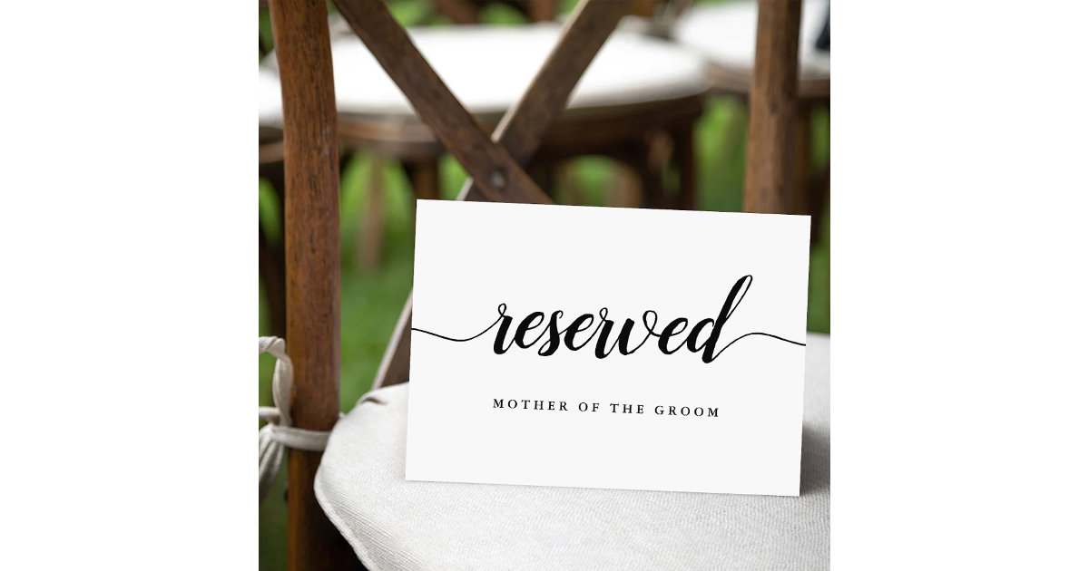 Black & White Calligraphy Wedding "Reserved" Sign | Zazzle