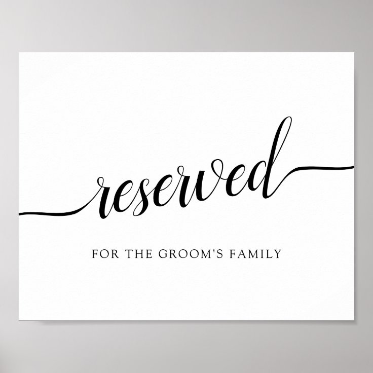 Black & White Calligraphy Wedding "Reserved" Sign | Zazzle