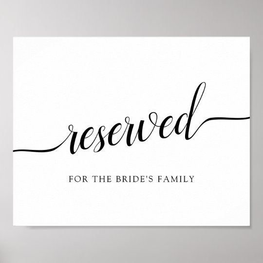 Black & White Calligraphy Wedding "Reserved" Sign | Zazzle.com