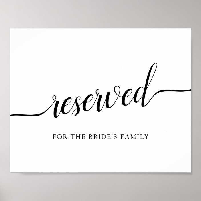 Black & White Calligraphy Wedding "Reserved" Sign | Zazzle.com