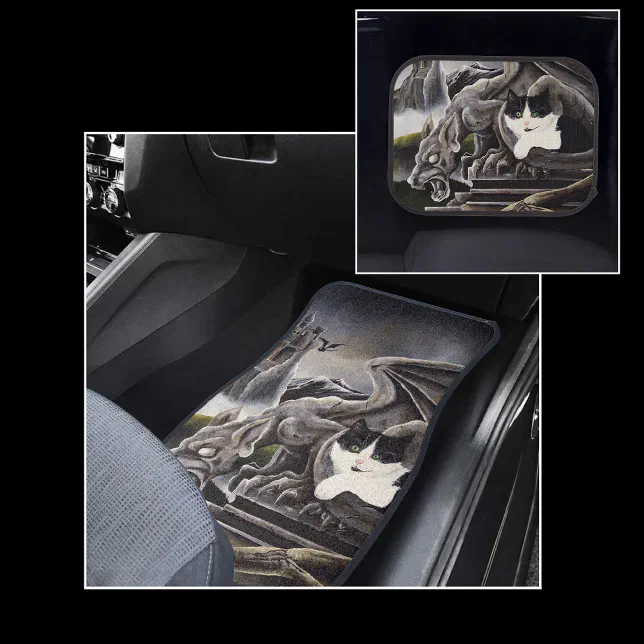 Black White Cat Gargoyle Car Floor Mat | Zazzle
